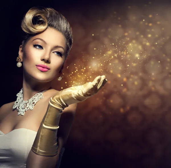 Retro woman with magic in her hand. - Stock Image - Everypixel