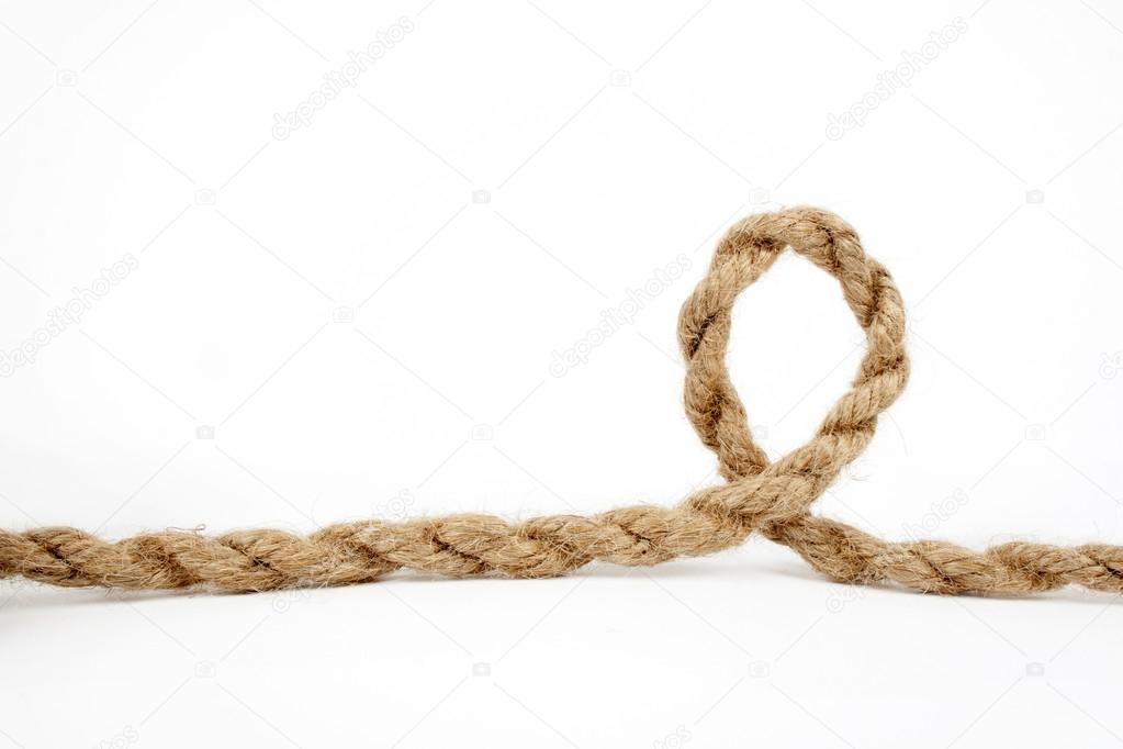 Close up of rope part with a loop, on white background — Stock Photo ...
