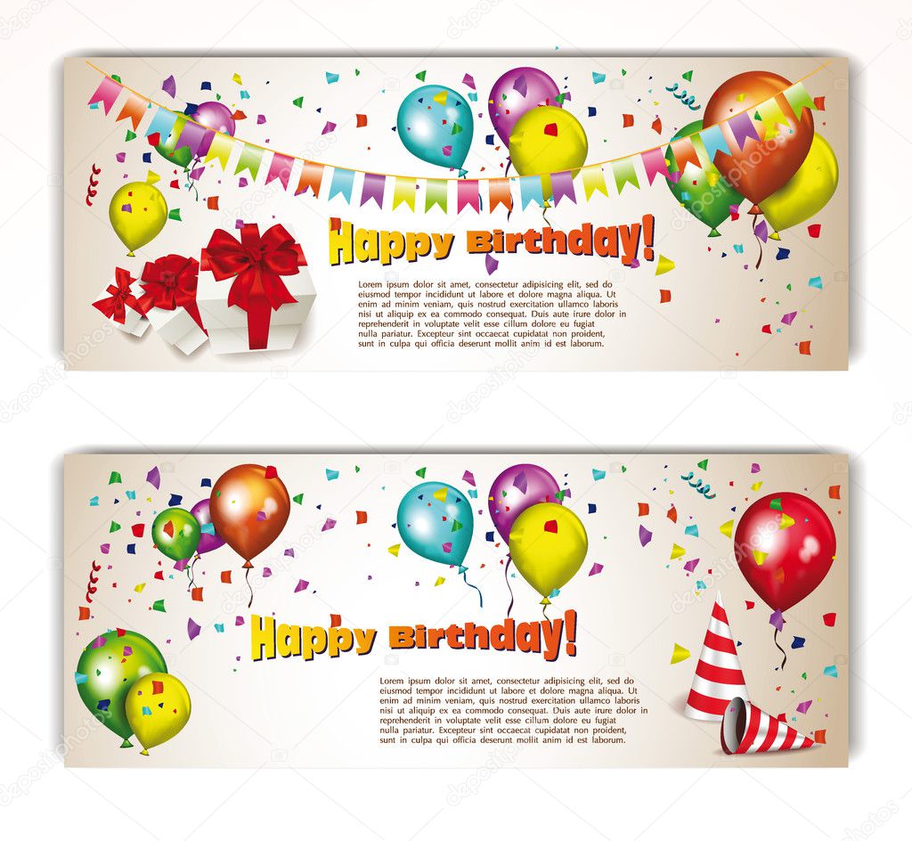 Holiday colorful banners with balloons and gift boxes Stock Vector by ...