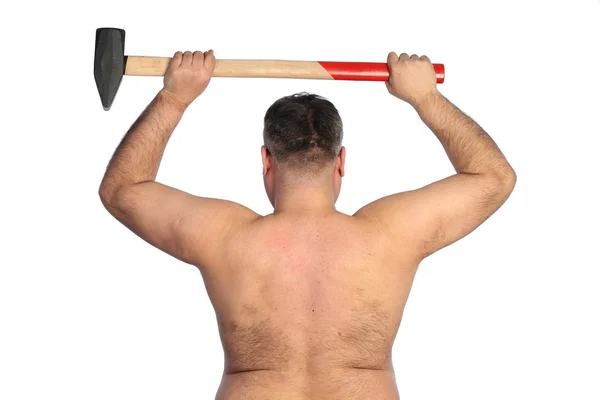 Strong fat man holding a big hammer Stock Photo by ©profoto8213 42748837