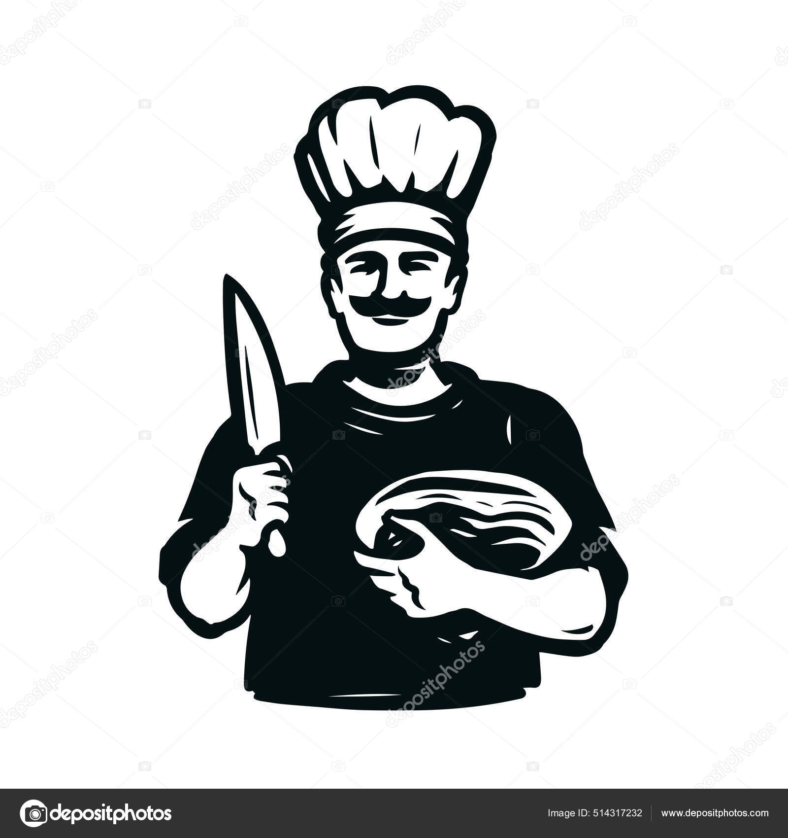 Chef Knife Cutting Meat Butcher Shop Logo Food Concept Design Stock ...
