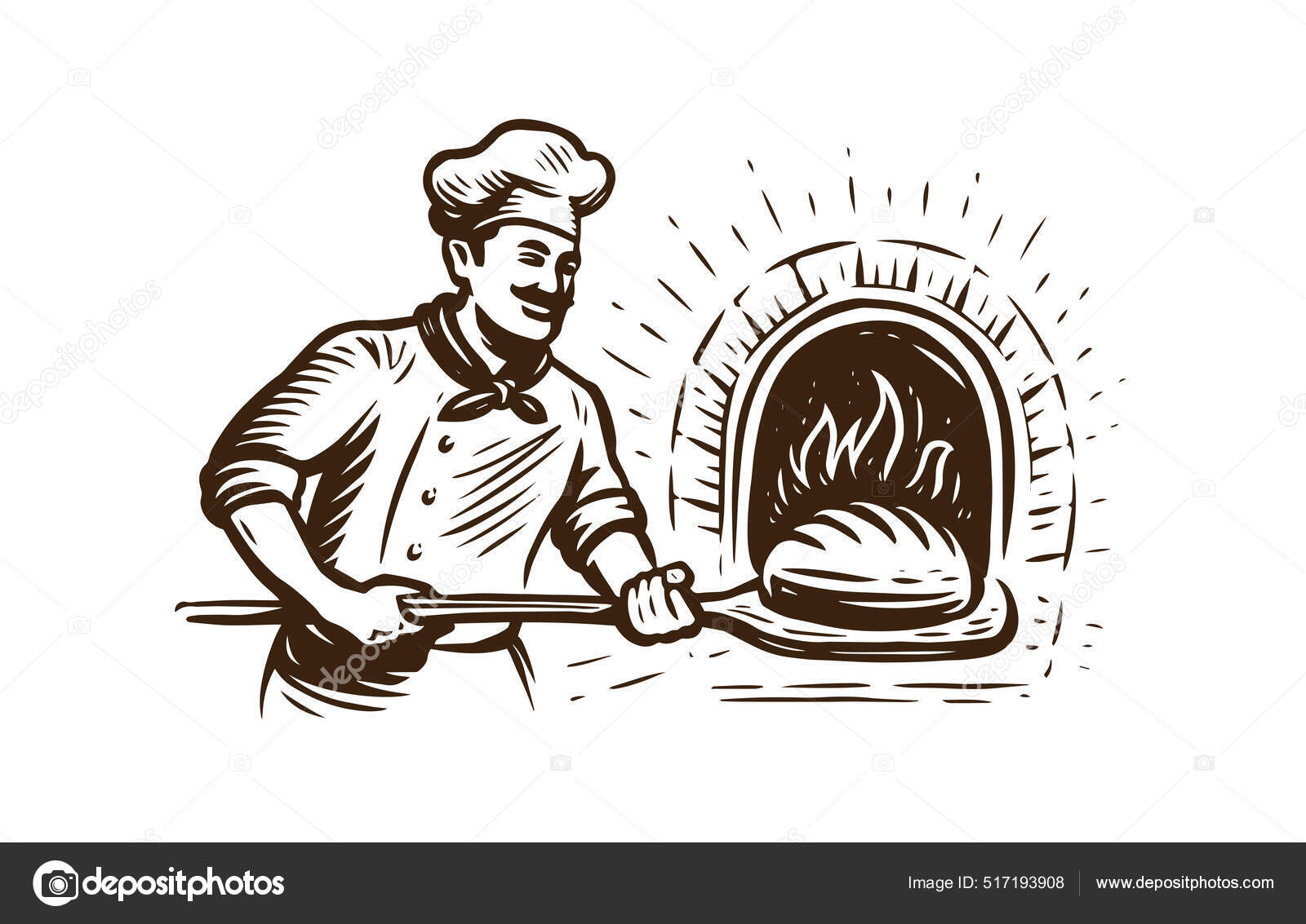 Baker Holding Baking Pan Wood Oven Vector Illustration Retro Style ...