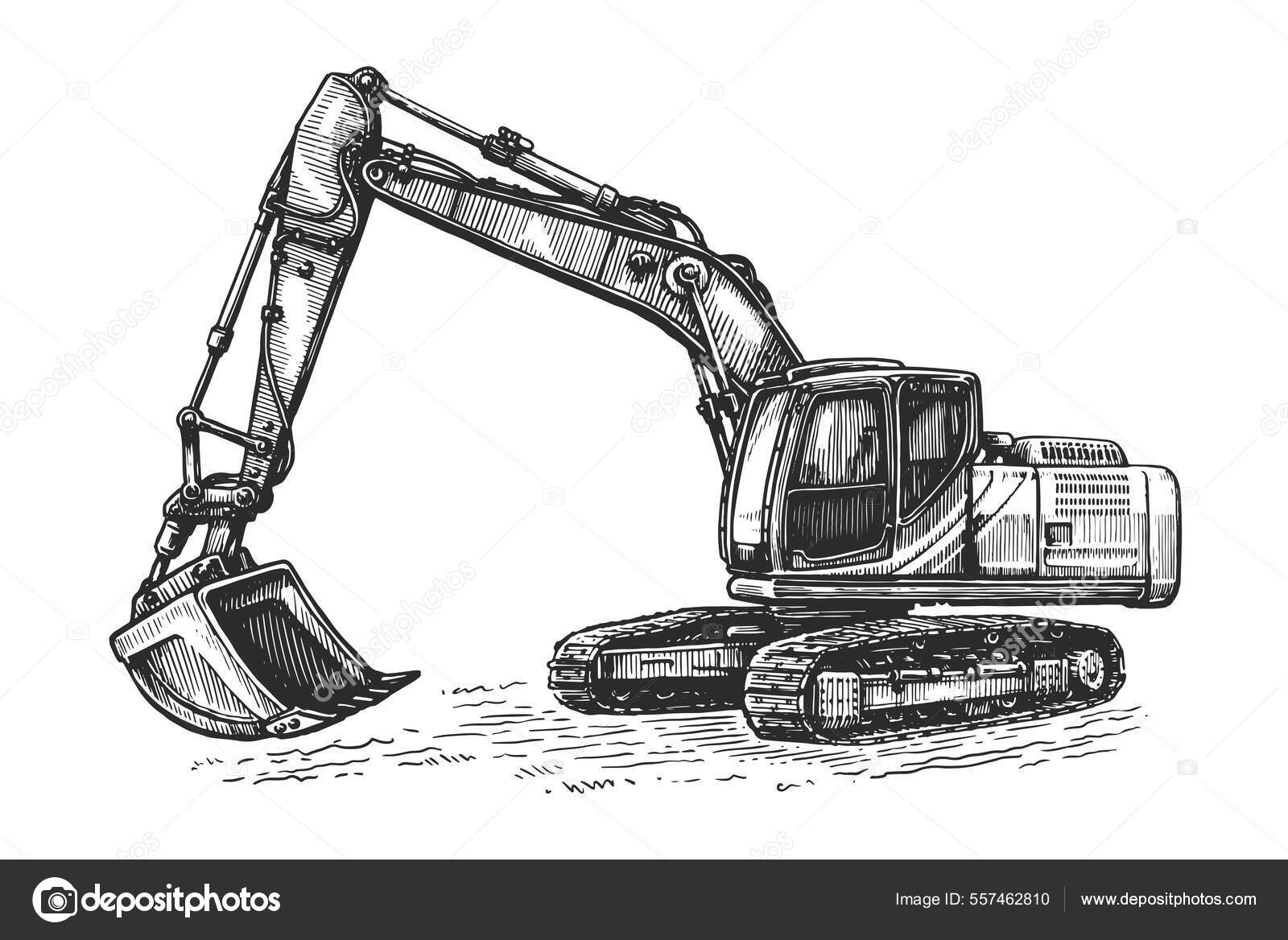 Excavator Digger Sketch Construction Works Vector Illustration Stock ...