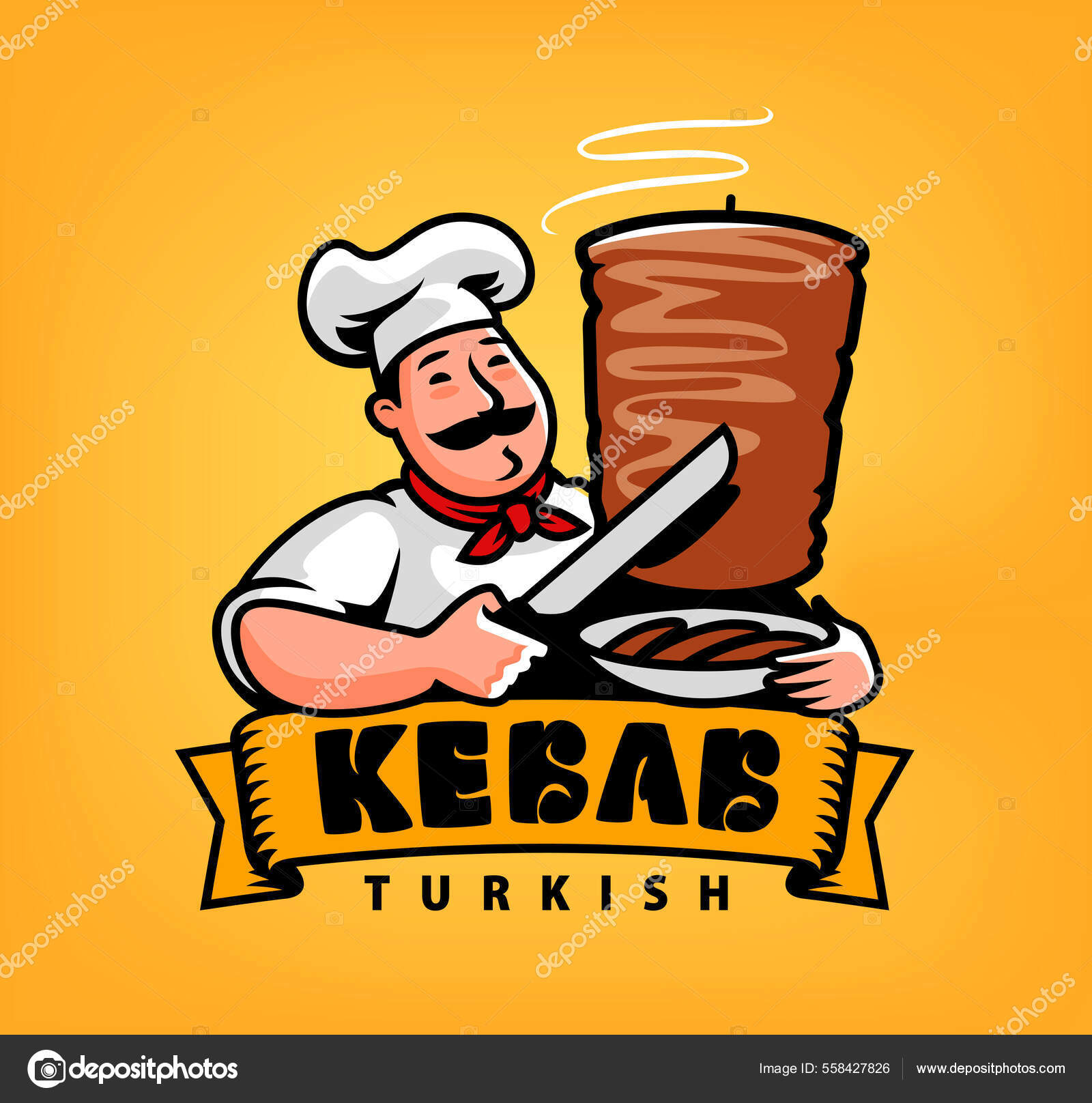 Chef Cooking Kebab Arabic Cuisine Logo Fast Food Menu Emblem Stock ...