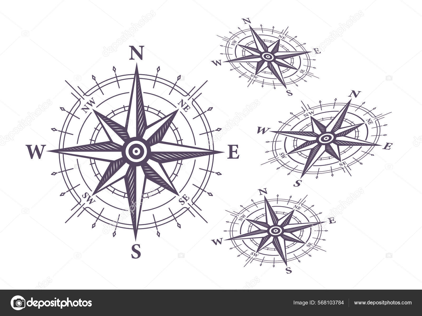 Nautical Wind Rose Symbol Vintage Compass Vector Illustration Vektor ...