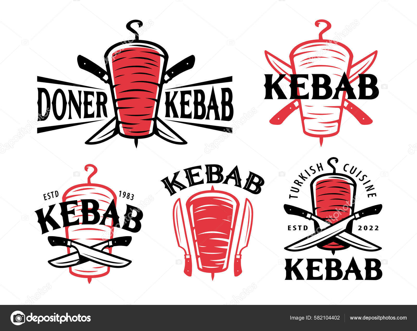Doner Kebab Logo Turkish Arabic Fast Food Restaurant Label Set Stock ...