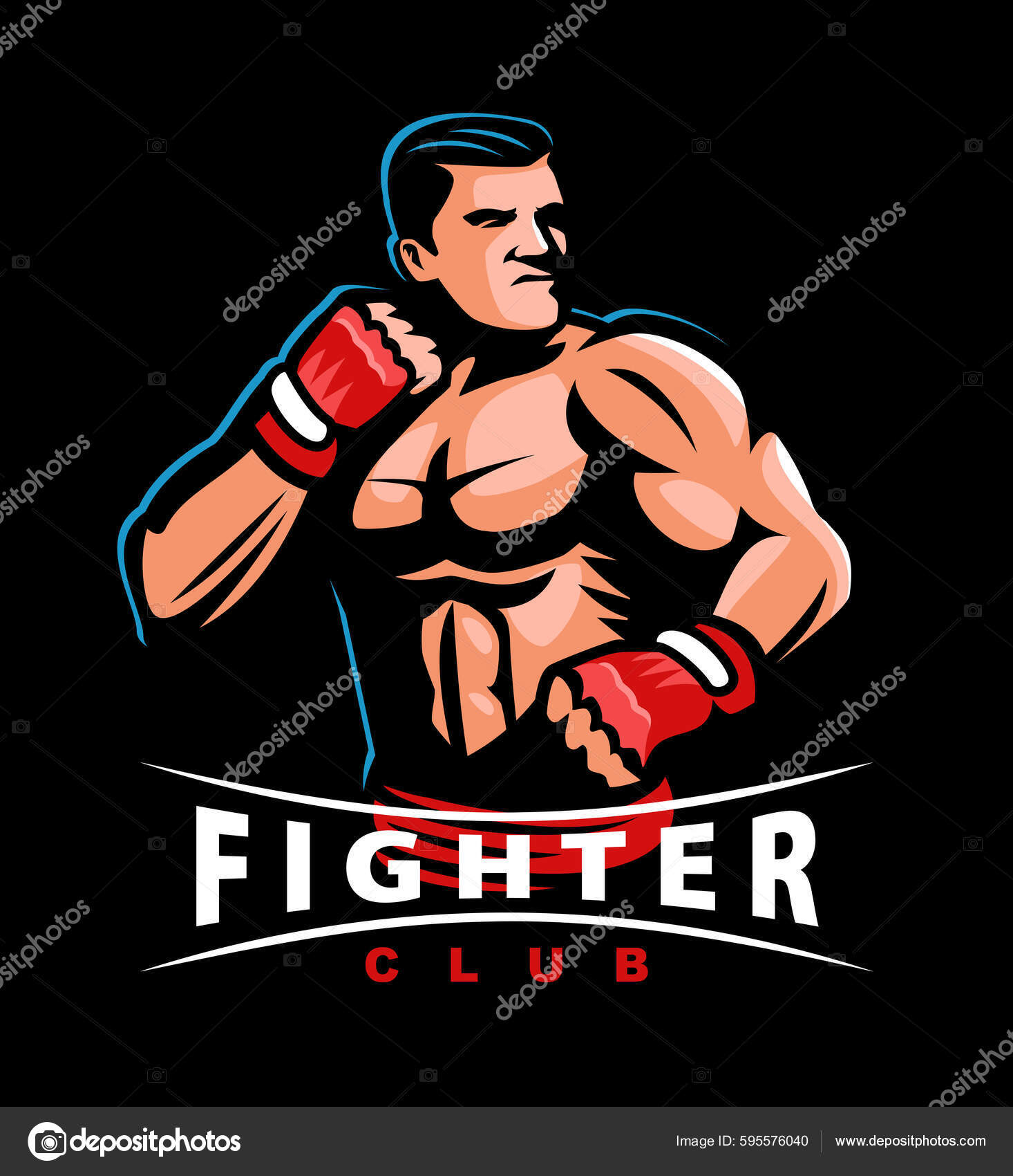 Fighter Fighting Stance Fists Gloves Fight Mma Boxing Label Emblem ...