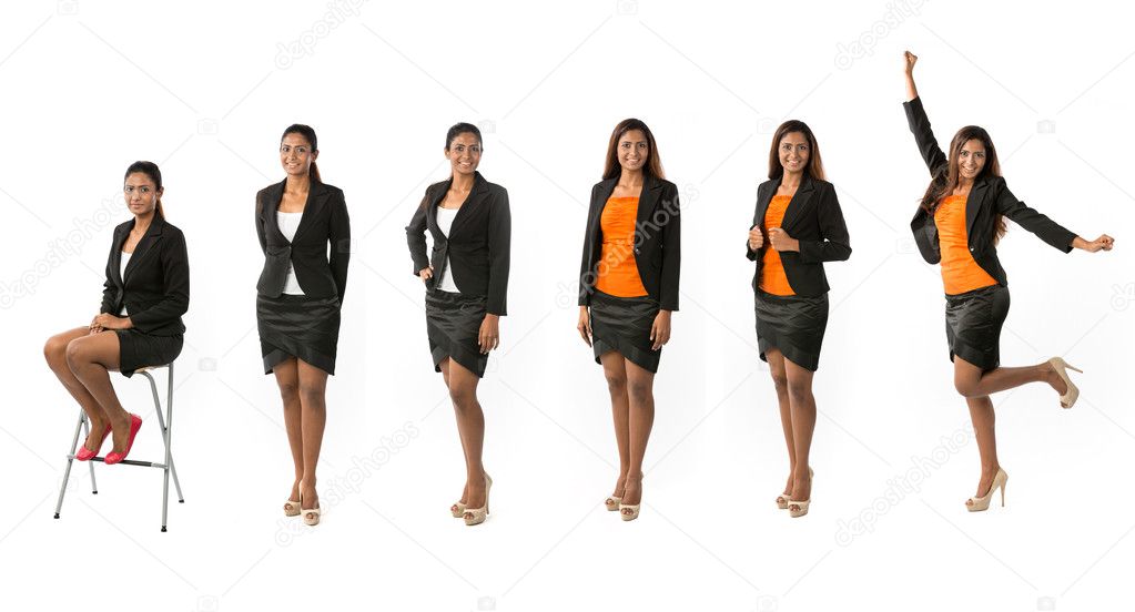 Six poses of the same Indian woman wearing a business suit. — Stock ...
