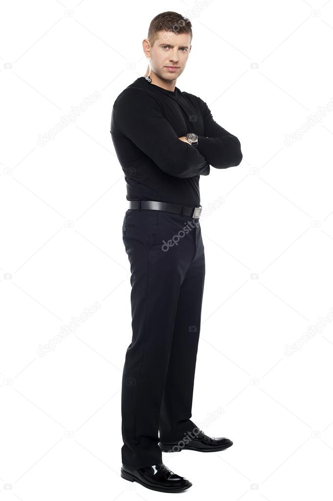 Handsome young bodyguard, full length portrait Stock Photo by ...