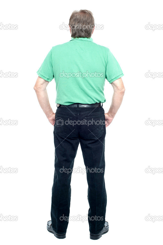 Back pose of a senior man looking at the wall Stock Photo by ...