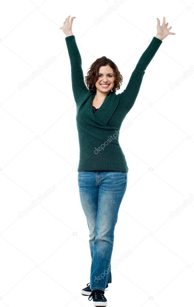 Excited victorious woman expressing success Stock Photo by ...