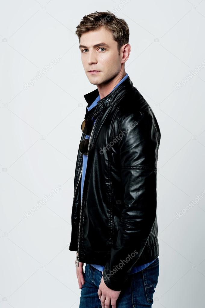Man wearing a leather jacket — Stock Photo © stockyimages #47058255