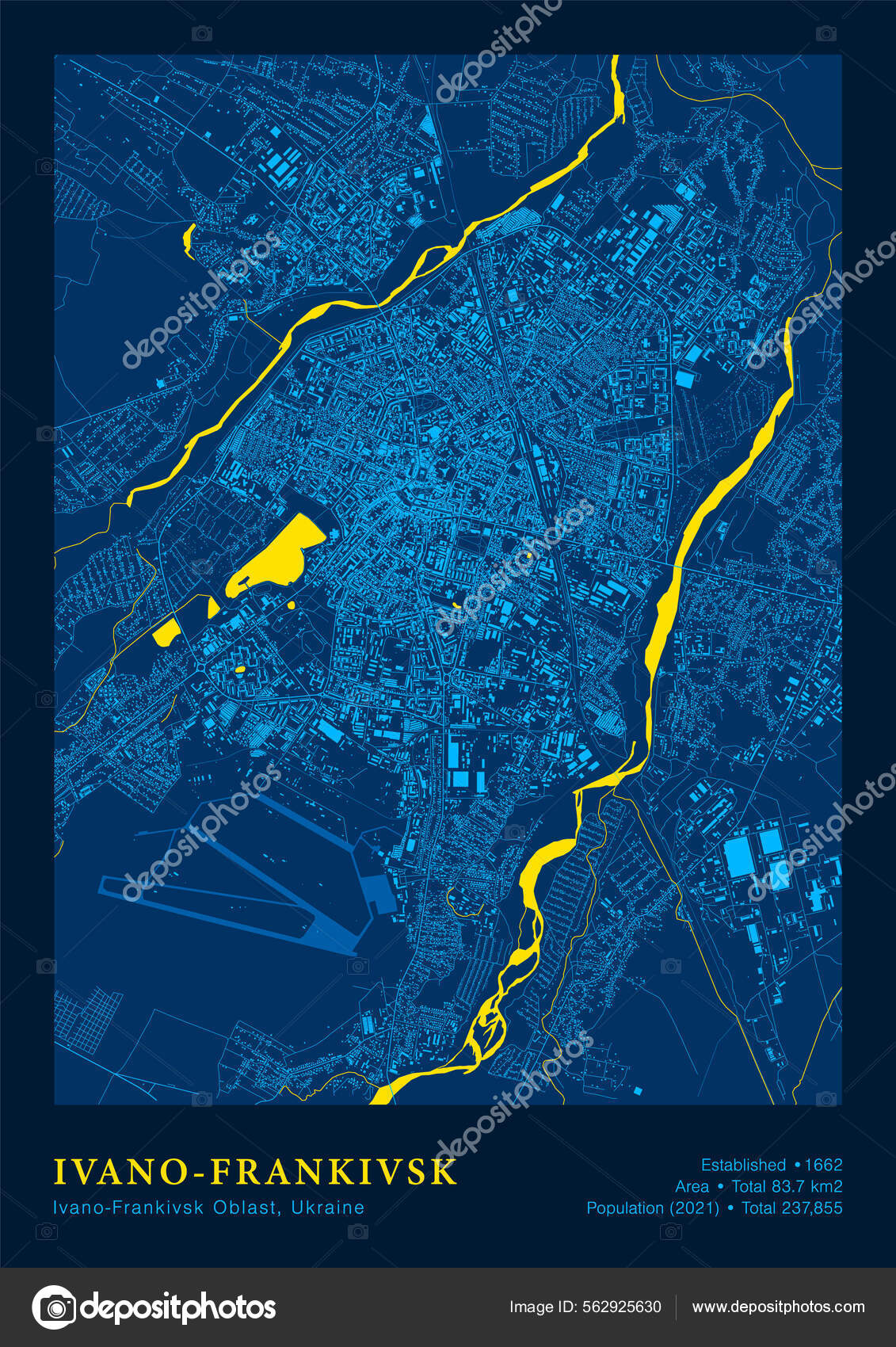 Mapa de Ivano-Frankivsk Cartel vectorial Mapa altamente detallado en ...