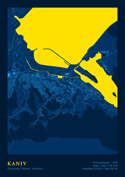 Drohobych Map Vector Poster High Detailed Map In National Yellow Blue ...