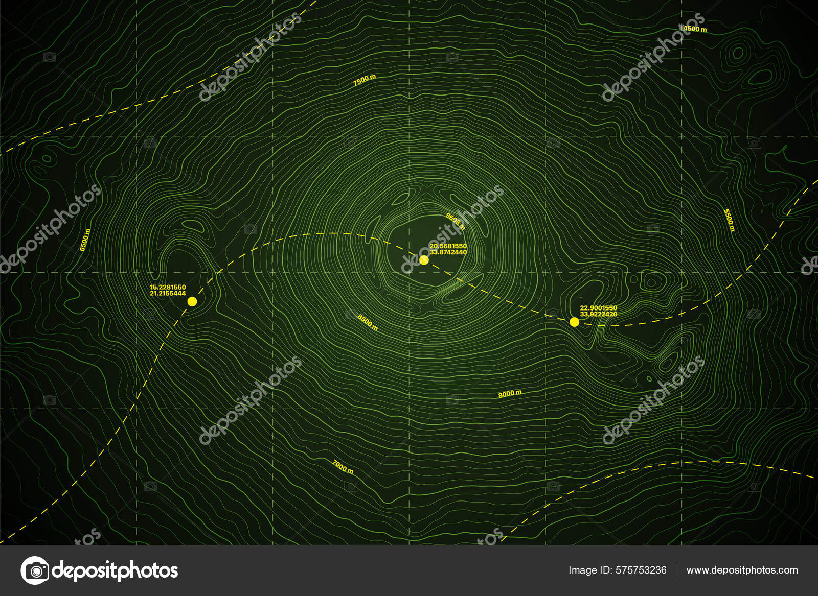 Sea Abyss Crater Vector Topographic Map Depth Route Coordinates ...
