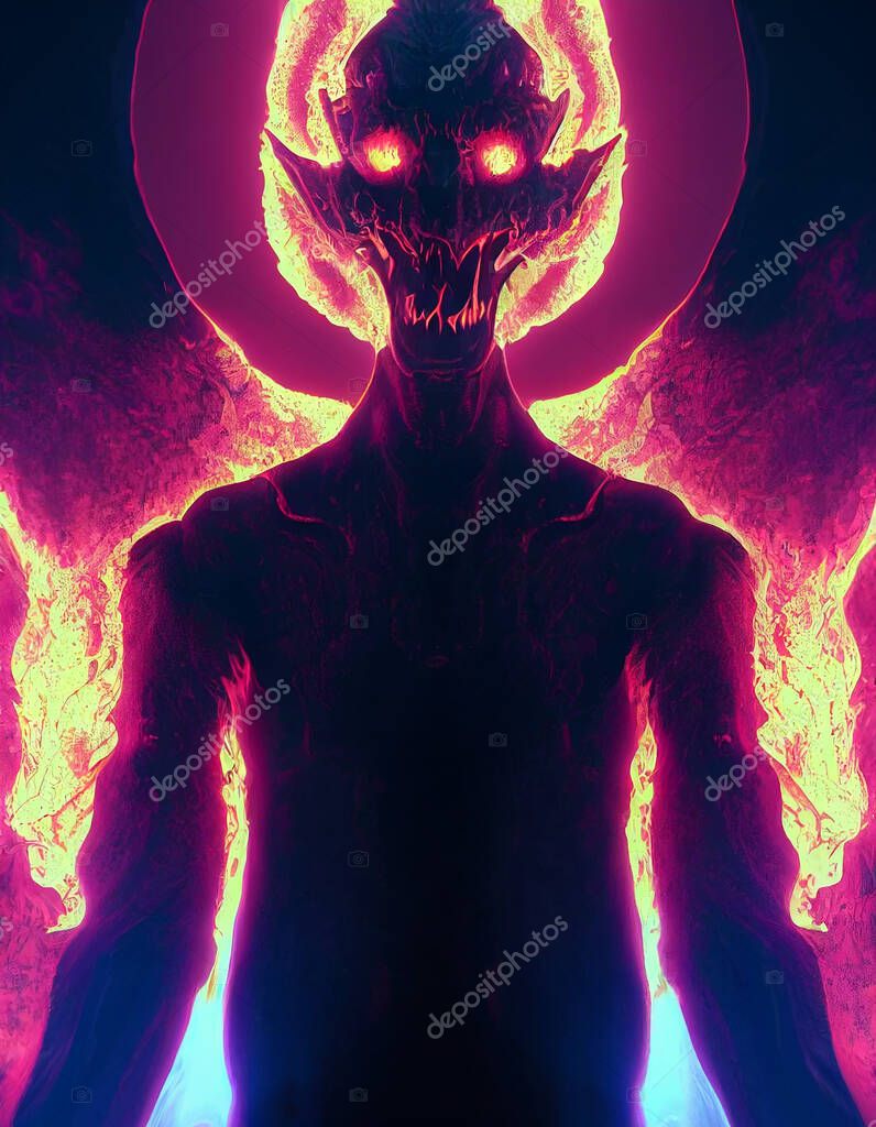 Horrible Infernal Fierce Screaming Satan in Flame 3D Concept Art ...