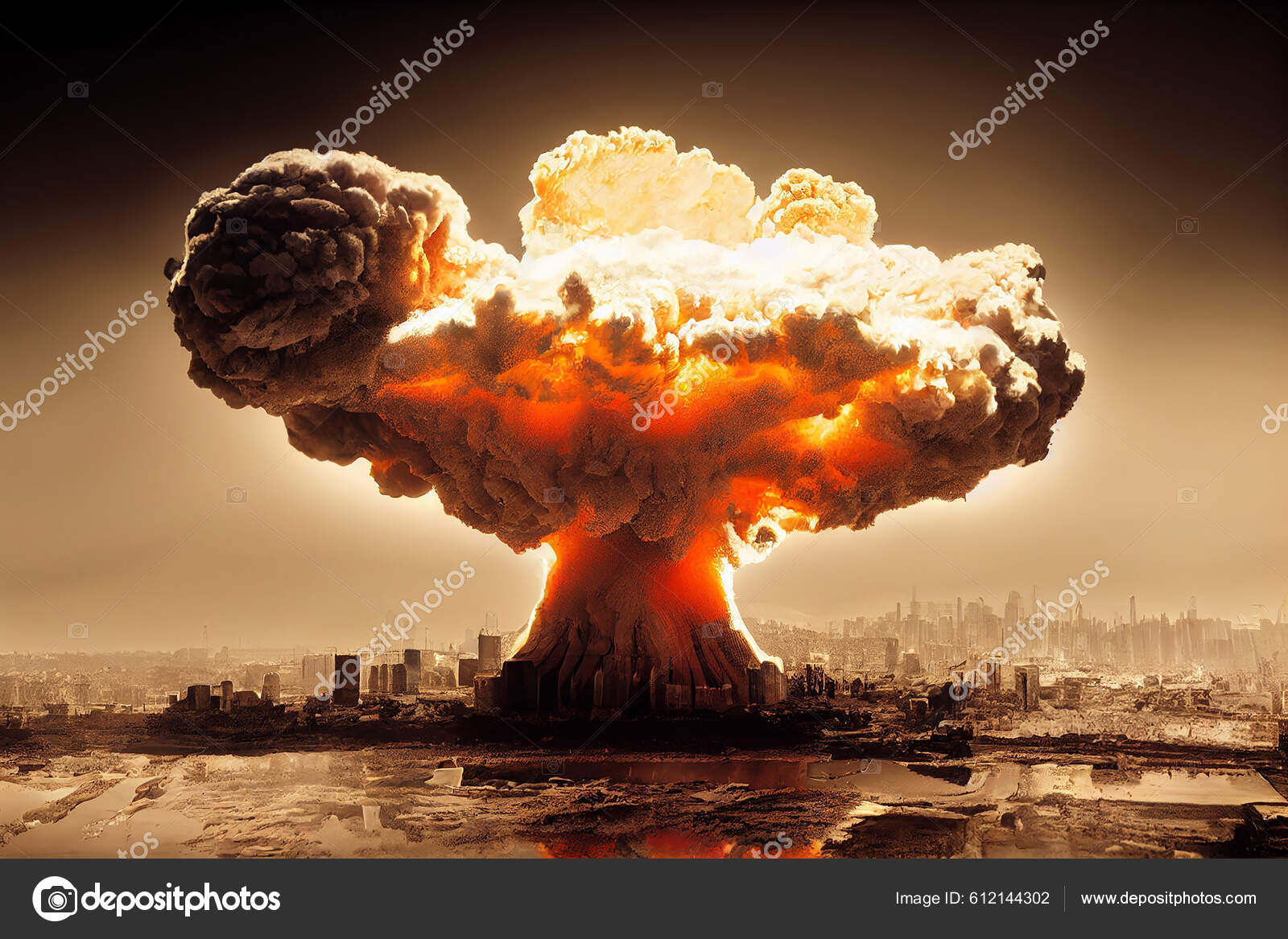 Nuclear Bomb Huge Explosion City Skyline Art Work Apocalyptic ...