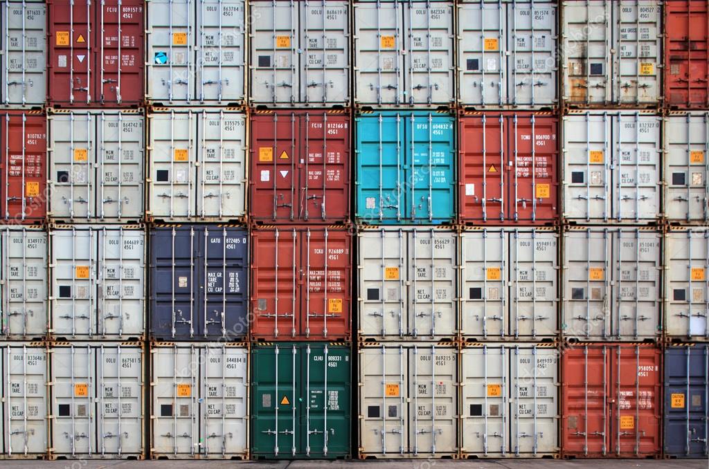 Containers in an international port container shipping — Stock Photo ...