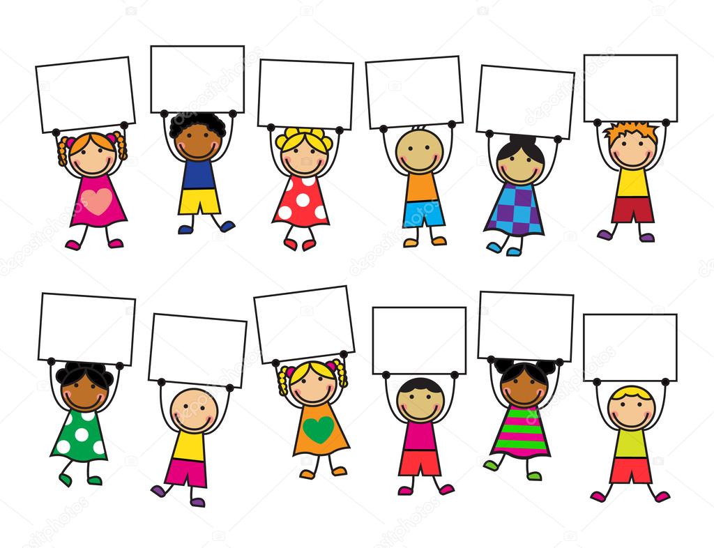 Niños de dibujos animados con pancartas en sus manos Vector de stock ...