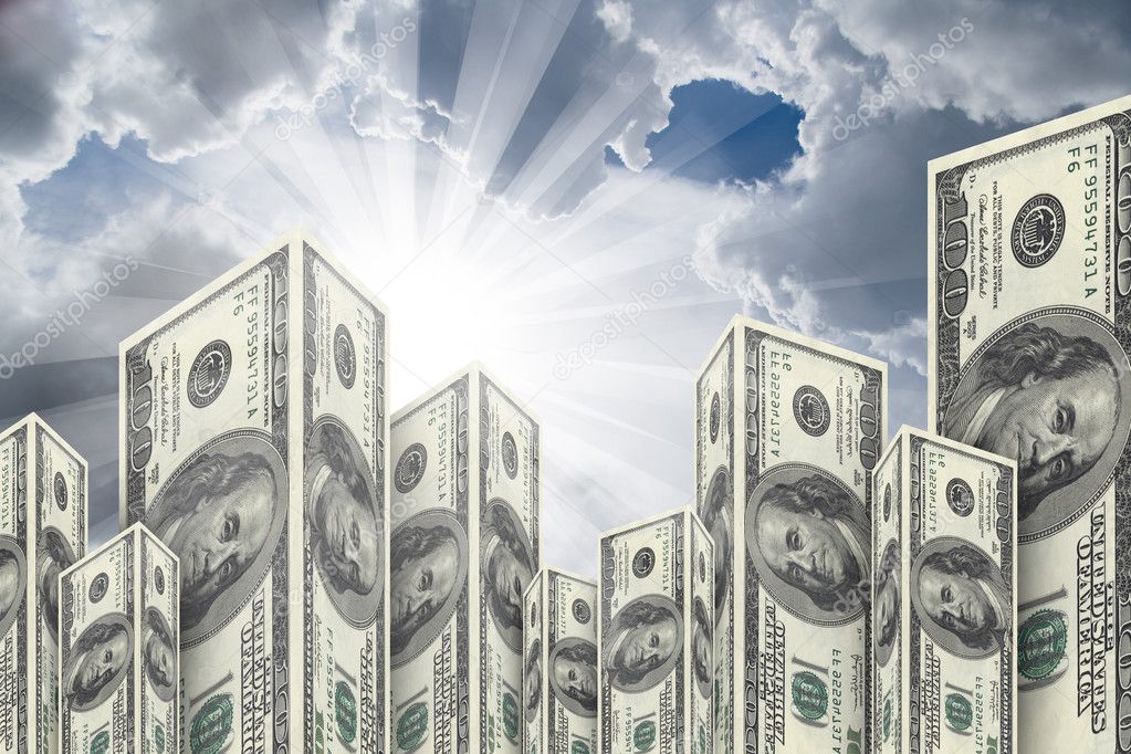 Skyscraper Buildings Made From Dollar Banknotes Stock Photo by ...