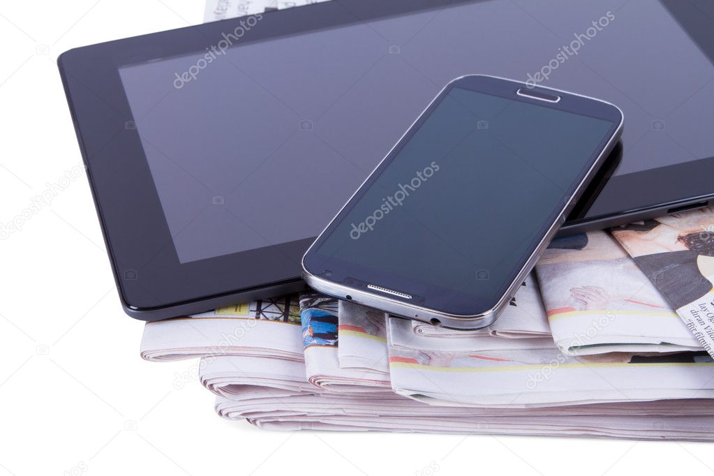 Newspapers, Tablet and Mobile Phone Stock Photo by ©niglaynike 45355951
