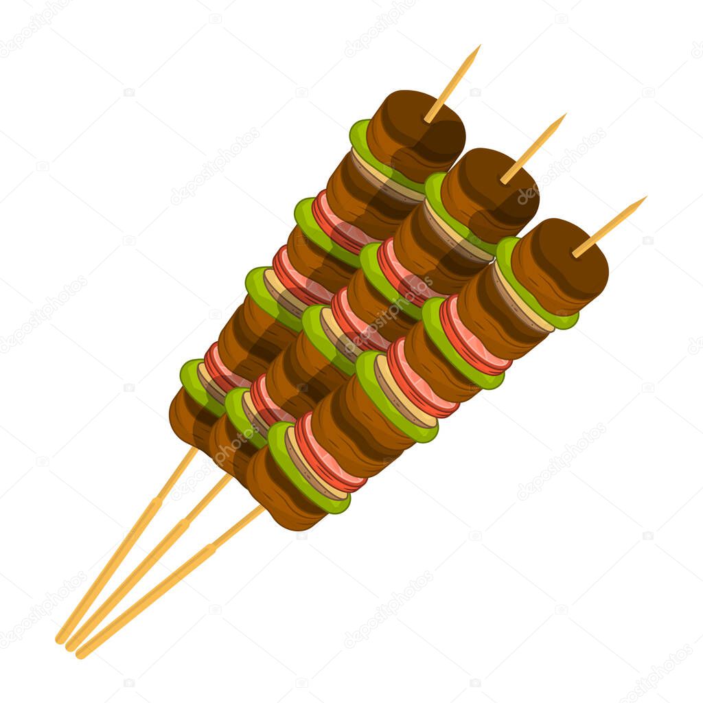Kebab en un pincho mezclado con verduras. Imagen de dibujos animados de ...