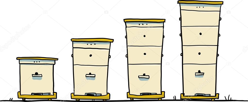 Cartoon langstroth Hive. capacity increase process — Stock Vector ...