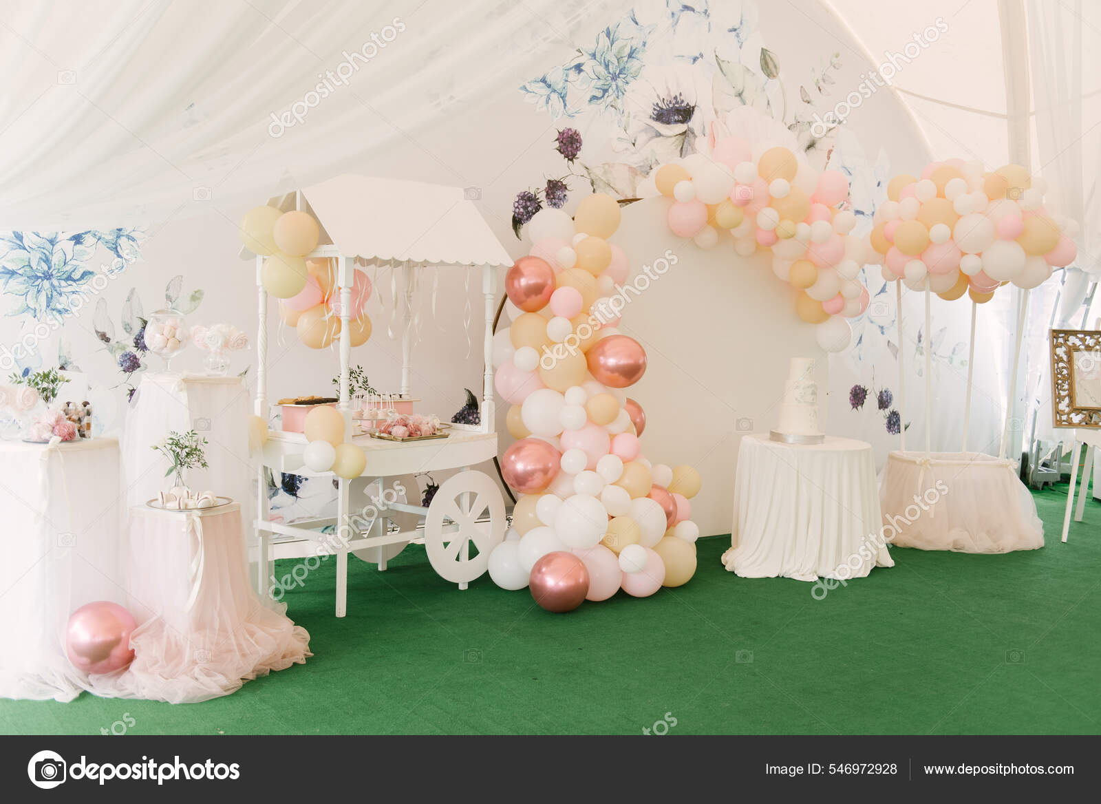 Beautifully Decorated Party Balloons Large White Tent Photo Zone ...