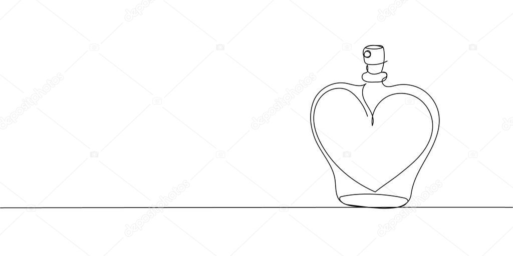 Heart shaped glass bottle continuous line drawing. One line art of ...