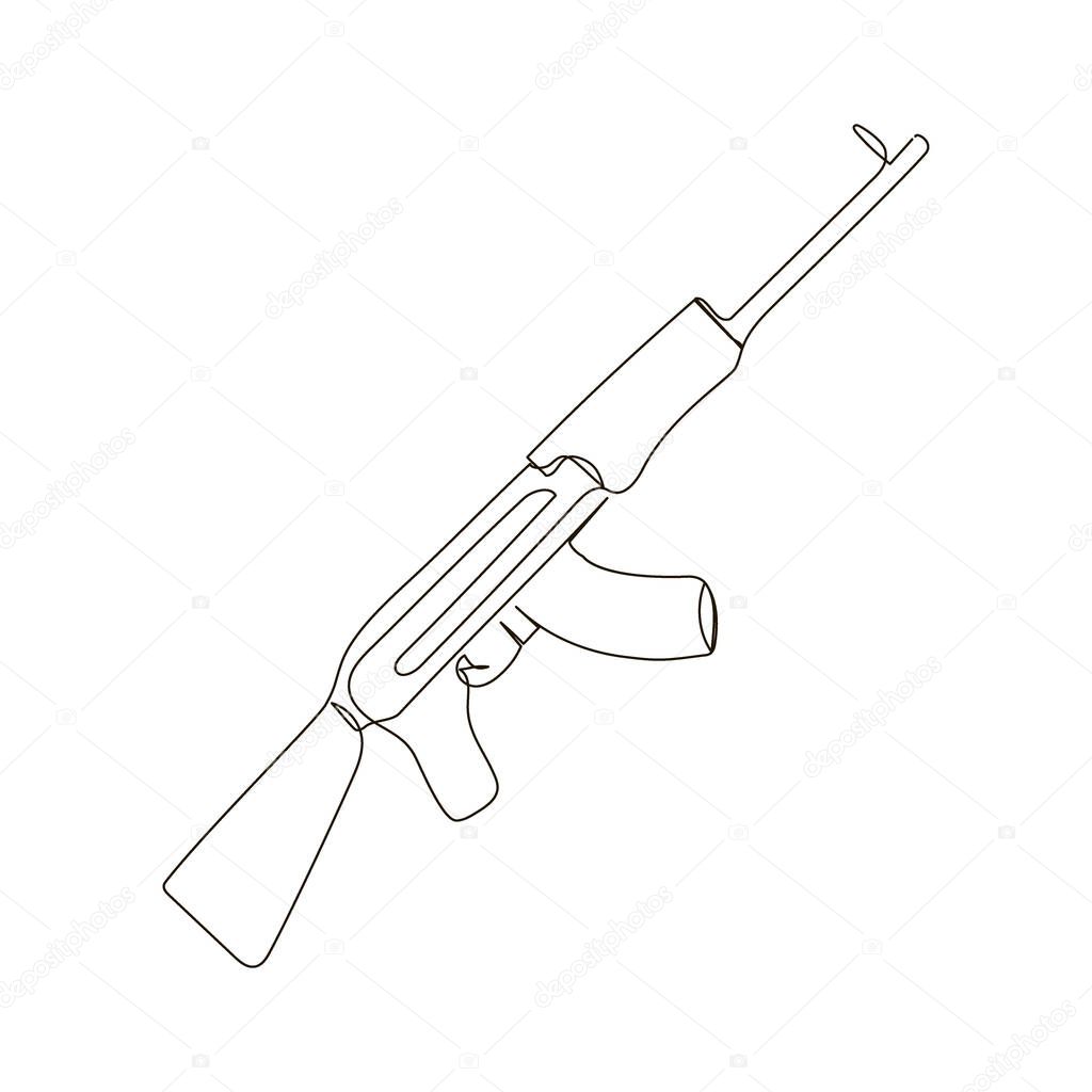 Machine gun continuous line drawing. One line art of weapon, pistol ...