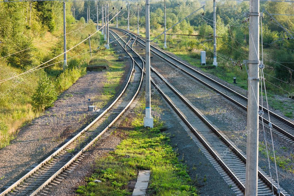 Railroad tracks in forest horizontal view Stock Photo by ©alexeysmirnov ...