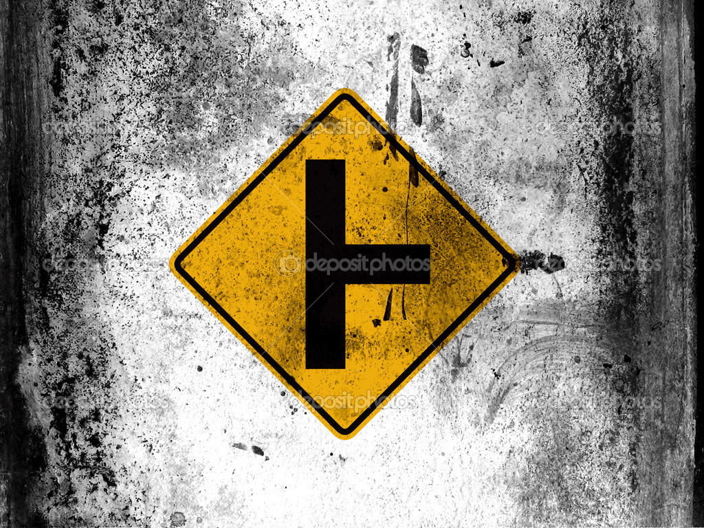 Side road sign painted on board with grungy dirty stains all over it ...