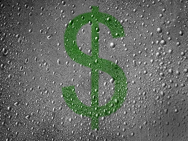 Dollar sign painted on metal surface covered with rain drops - Stock ...