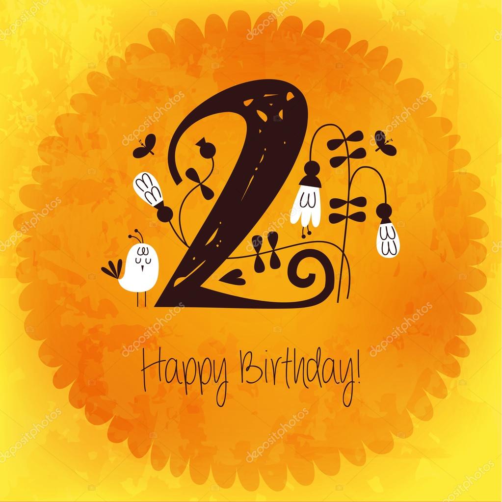 Vintage Happy Birthday card invitation with Number 2 Stock Vector Image ...