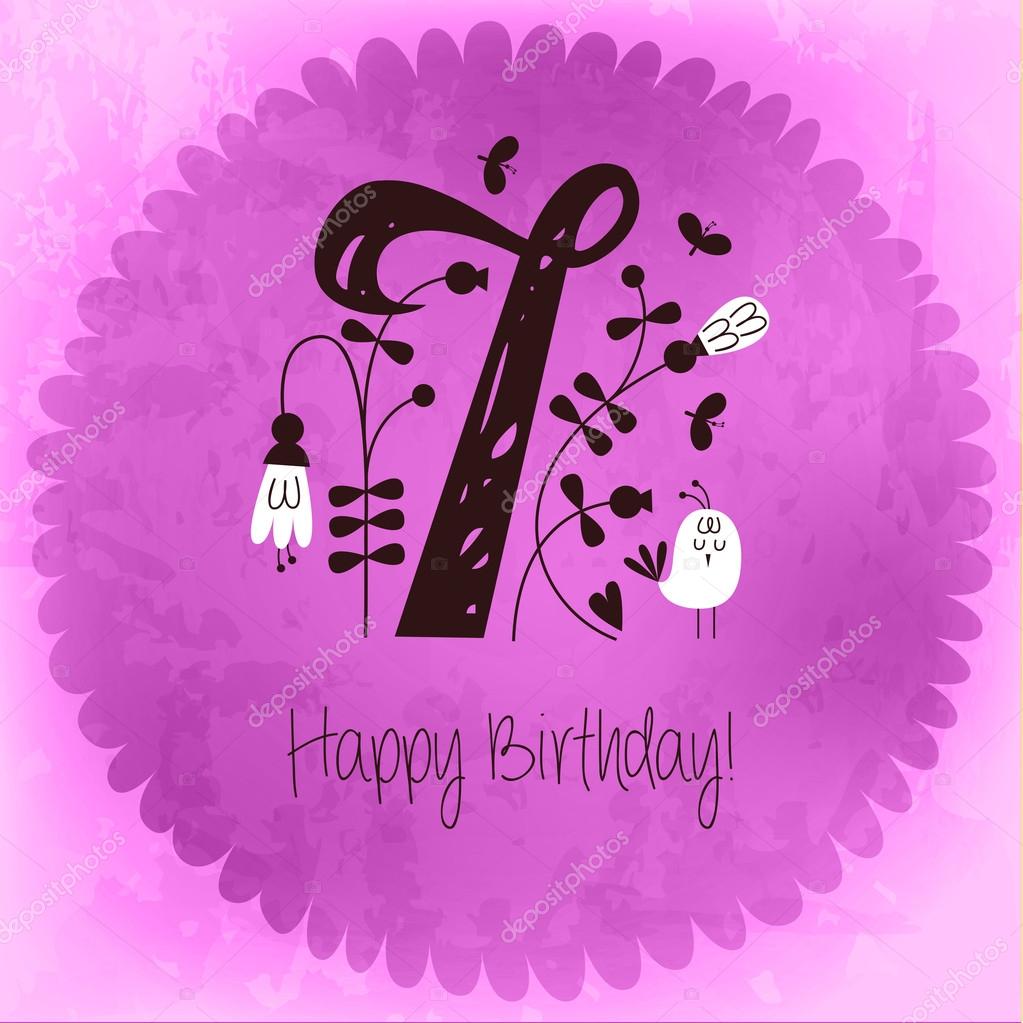 Vintage Happy Birthday card invitation with Number 7 — Stock Vector ...