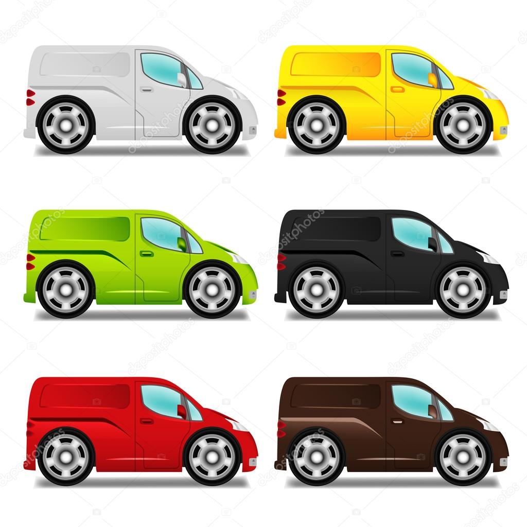 Furgoneta de reparto de dibujos animados con ruedas grandes, seis ...