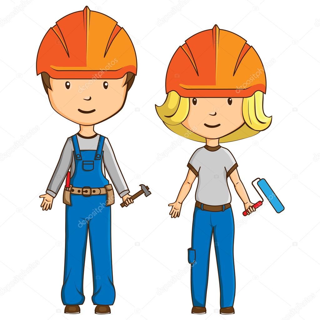 dos trabajadores de estilo de dibujos animados — Vector de stock ...