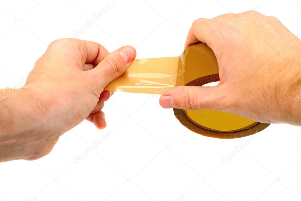 Hand holding scotch tape — Stock Photo © love1990 #38698773