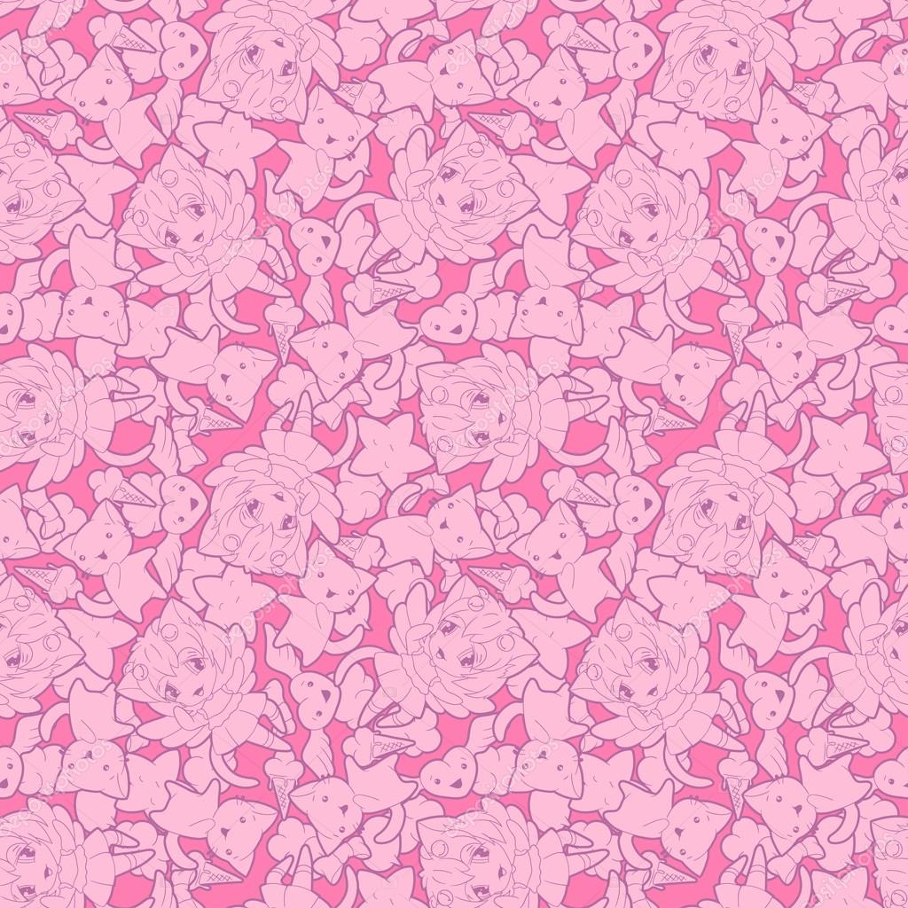 Seamless pattern with doodle. Vector kawaii illustration. — Stock ...