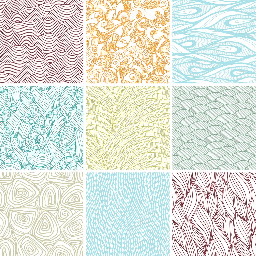Set of nine colored wavy curly seamless textures — Stock Vector ...