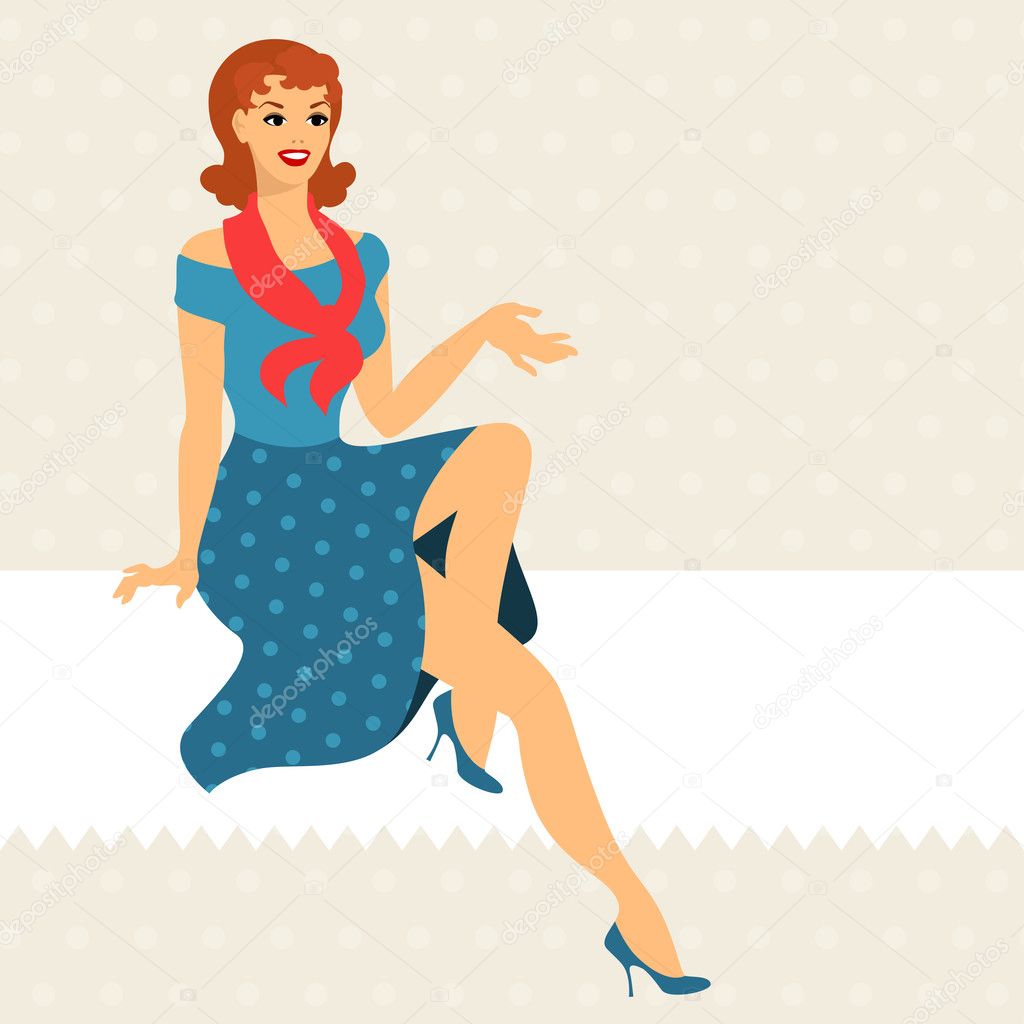 Card With Beautiful Pin Up Girl 1950s Style — Stock Vector © Incomible