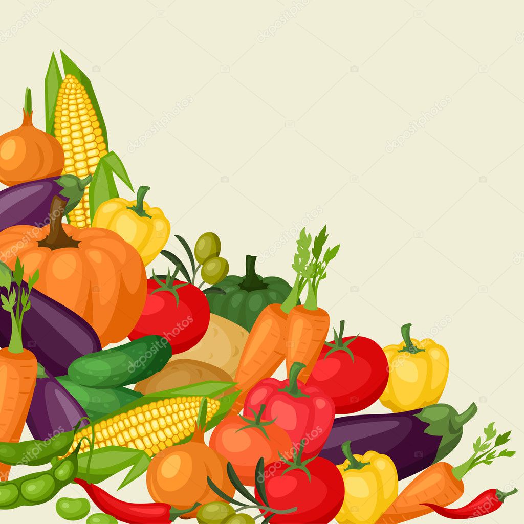 Background design with fresh ripe stylized vegetables. Stock Vector ...