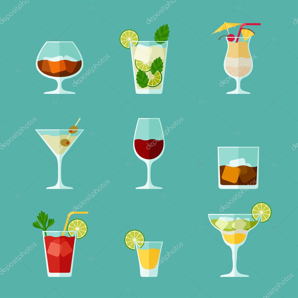 Icono de bebidas alcohólicas y cócteles en estilo de diseño plano. 2022