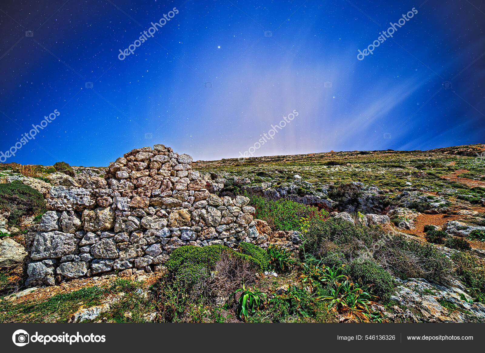 Remains Punic Wall Ghajn Tuta Cave Mellieha Malta Shot Moonlight Stock ...