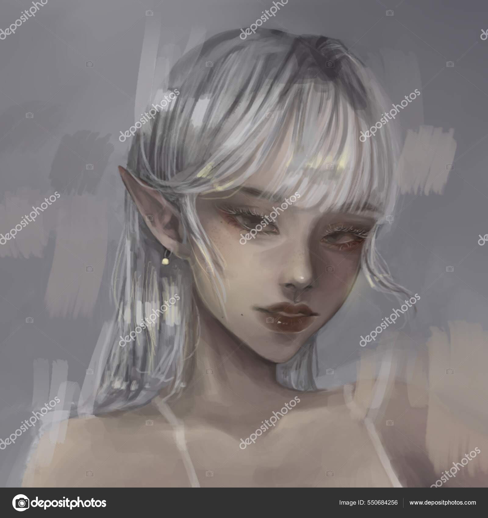 Magic Elf Portrait Drawing Digital Colorful Painting Textures — Stock ...