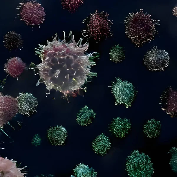 Flu or HIV coronavirus floating in fluid microscopic view, infection ...