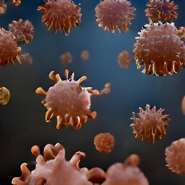 Flu or HIV coronavirus floating in fluid microscopic view, infection ...