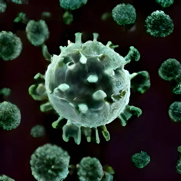 Flu or HIV coronavirus floating in fluid microscopic view, infection ...