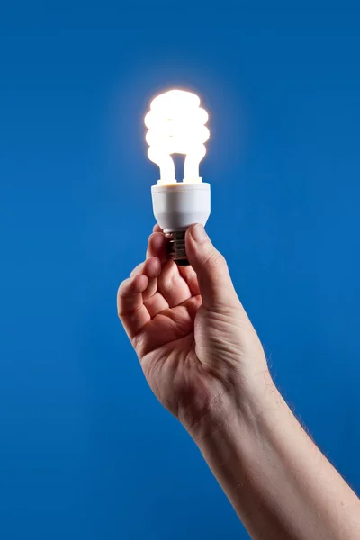 Lit bulb in hand - Stock Image - Everypixel