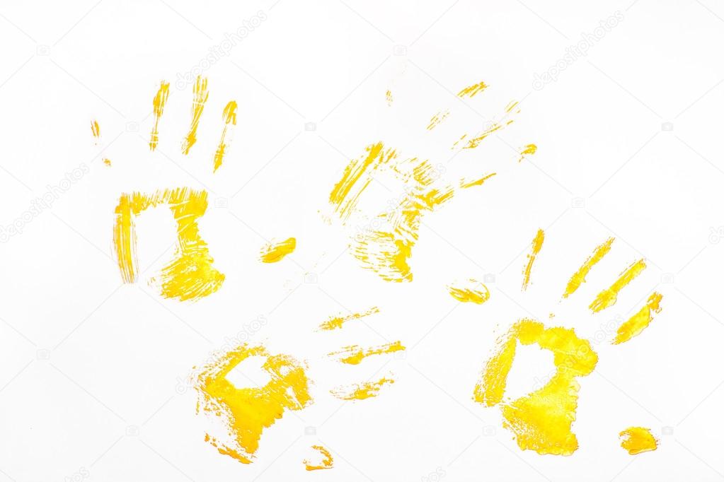 Four yellow handprints Stock Photo by ©Wavebreakmedia 14083266